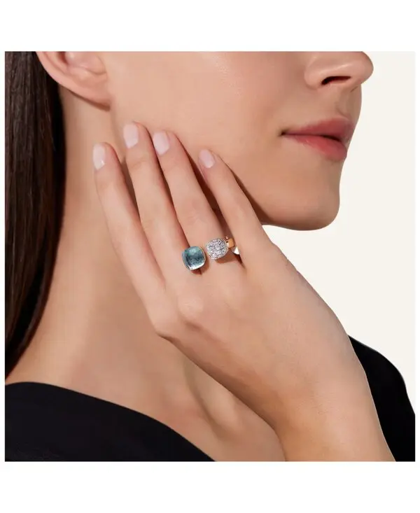 Pomellato 18k White & Rose Topaz & Diamond Cluster Cuff Ring