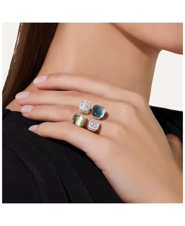 Pomellato 18k White & Rose Topaz & Diamond Cluster Cuff Ring
