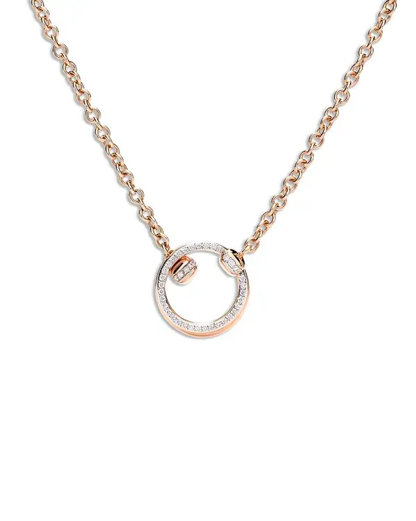 Pomellato 18k Rose Diamond Pave Double Circle Pendant Necklace - Gold