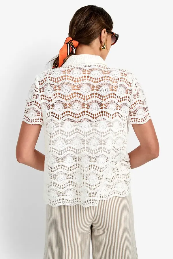 Trina Turk Triton Crochet Lace Shirt - Whitewash.