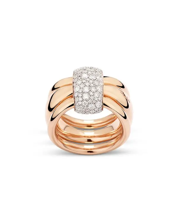 Pomellato 18k Rose Diamond Pave Multirow Ring, 1.0 Tcw - Gold