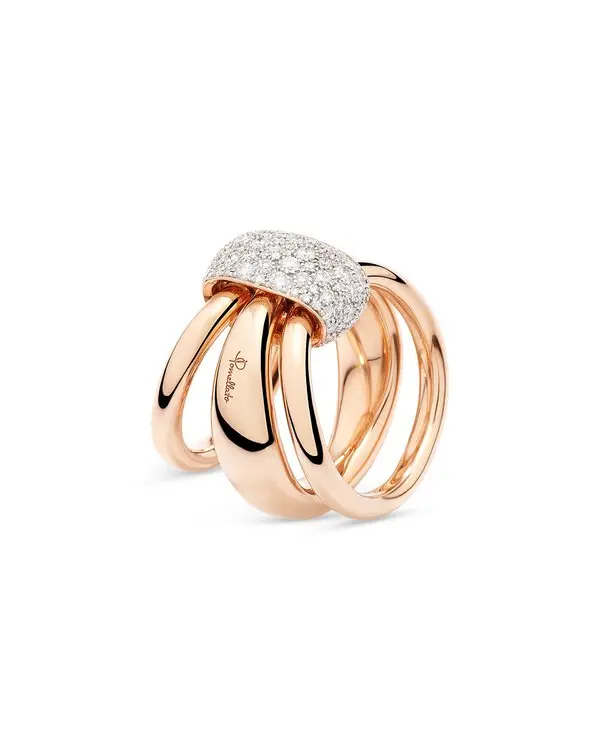 Pomellato 18k Rose Diamond Pave Multirow Ring, 1.0 Tcw - Gold