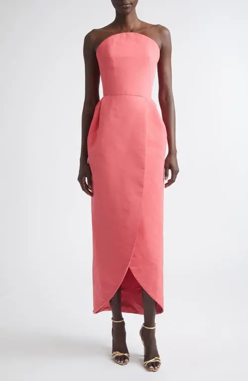 Oscar De La Renta Strapless Faille Gown - Guava