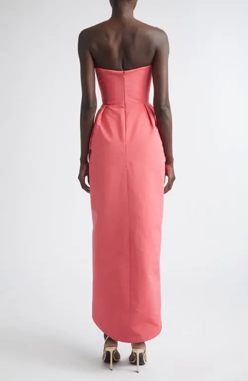 Oscar De La Renta Strapless Faille Gown - Guava