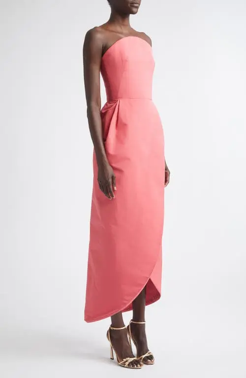 Oscar De La Renta Strapless Faille Gown - Guava