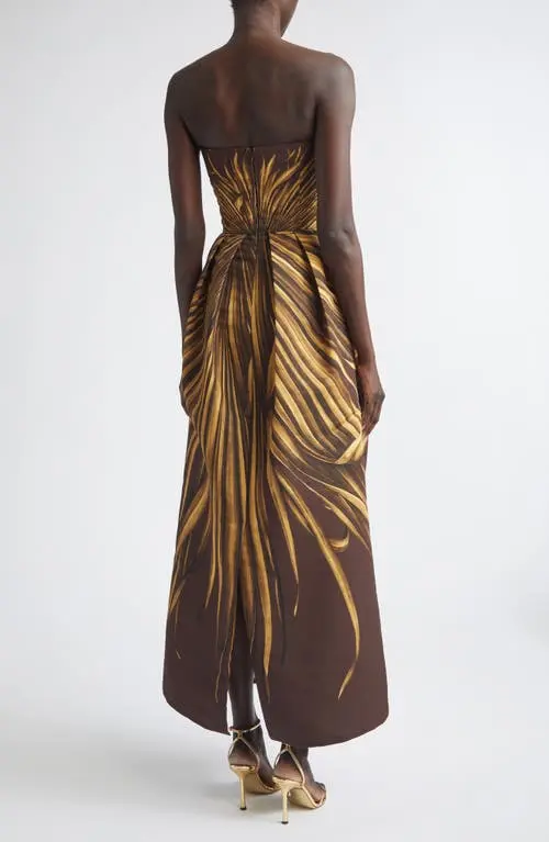 Oscar De La Renta Strapless Faille Palm Print Gown