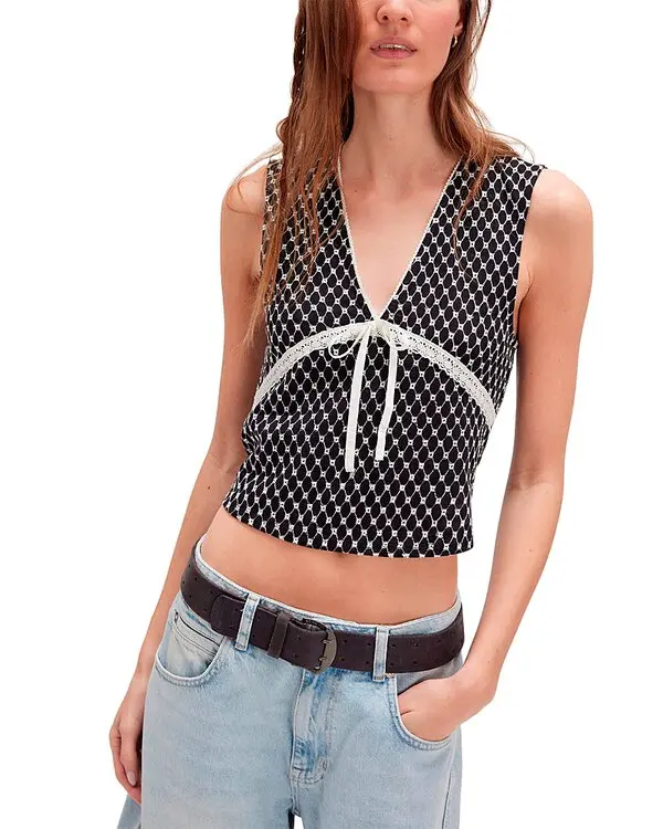 Free People Good Graces Embroidered Top - Black Combo
