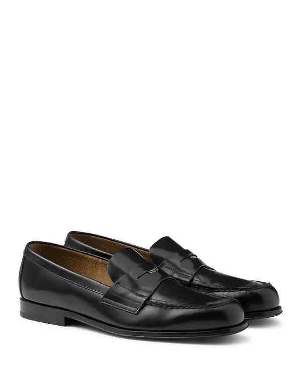 Prada Brushed Leather Loafers With Enameled Metal Triangle Logo - Black