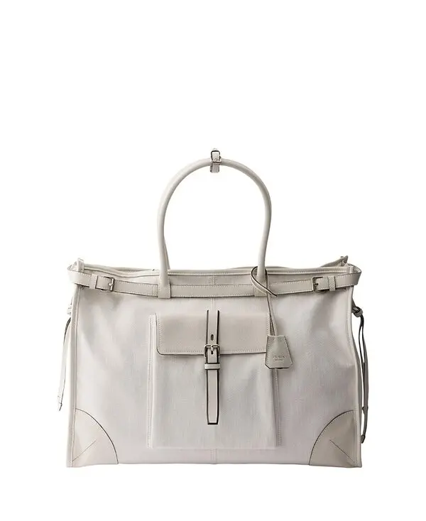 Prada Bonnie Denim And Leather Tote Bag - White