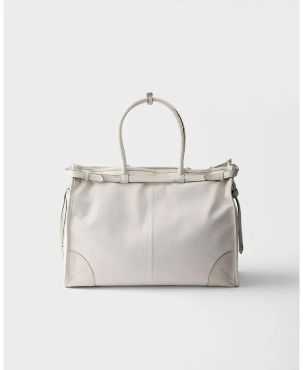 Prada Bonnie Denim And Leather Tote Bag - White