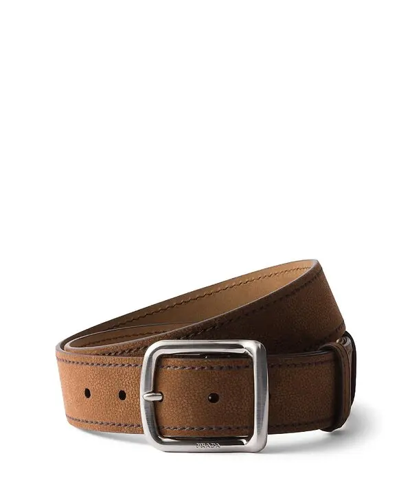 Prada Nubuck Leather Belt With Metal Buckle - Brown