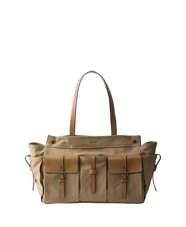 Prada Canvas And Leather Tote Bag - Neutral