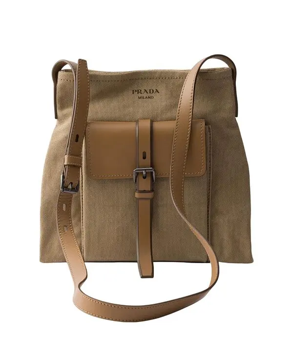 Prada Route Canvas And Leather Shoulder Bag - Neutral