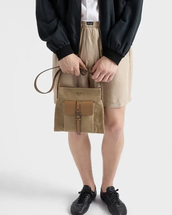 Prada Route Canvas And Leather Shoulder Bag - Neutral
