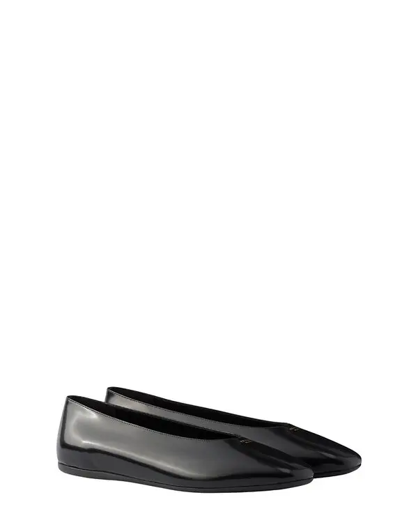 Prada Brushed Leather Ballerinas - Black
