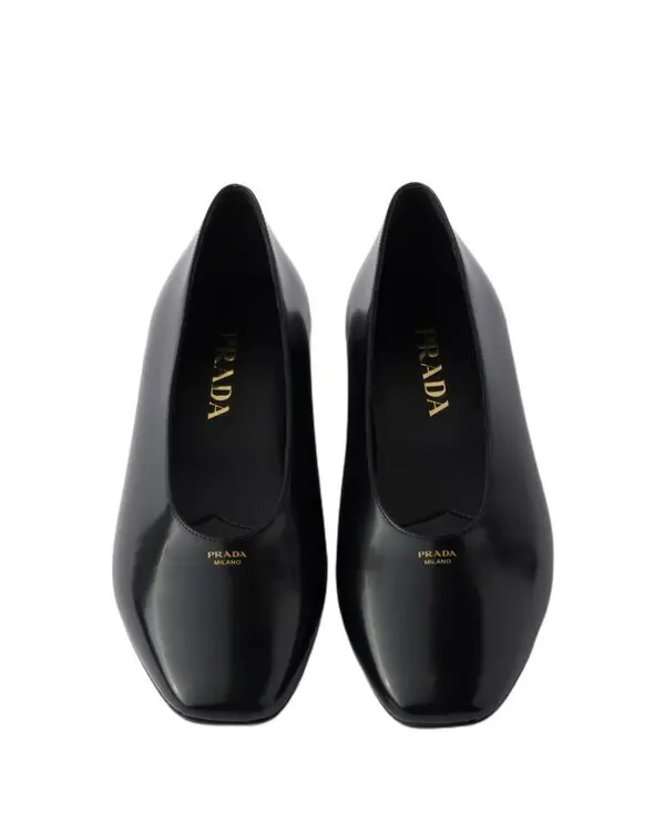 Prada Brushed Leather Ballerinas - Black