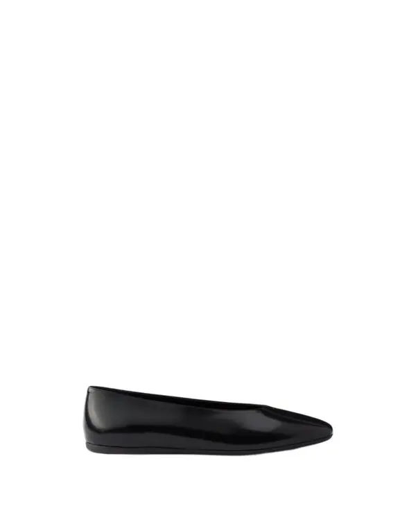 Prada Brushed Leather Square Toe Ballerinas - Black