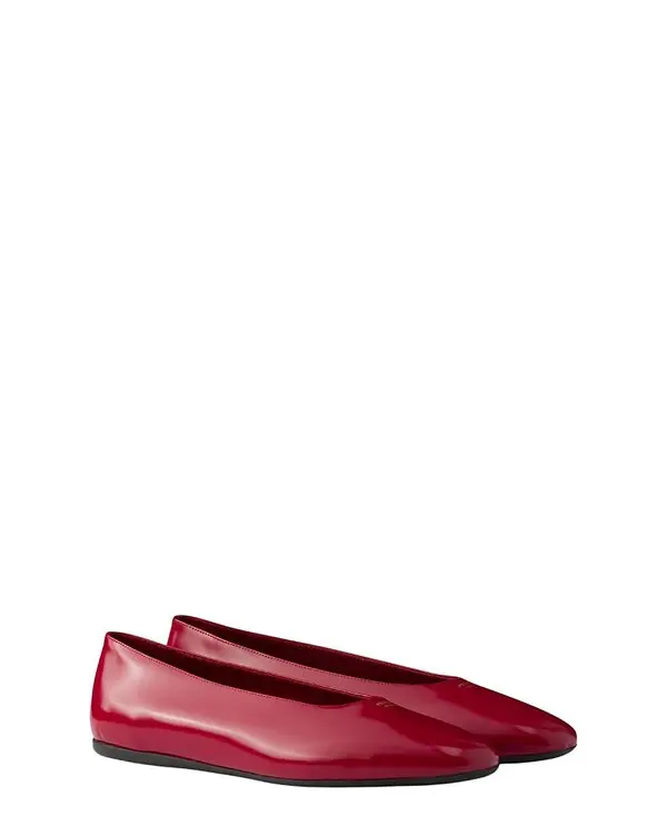 Prada Brushed Leather Ballerinas - Red