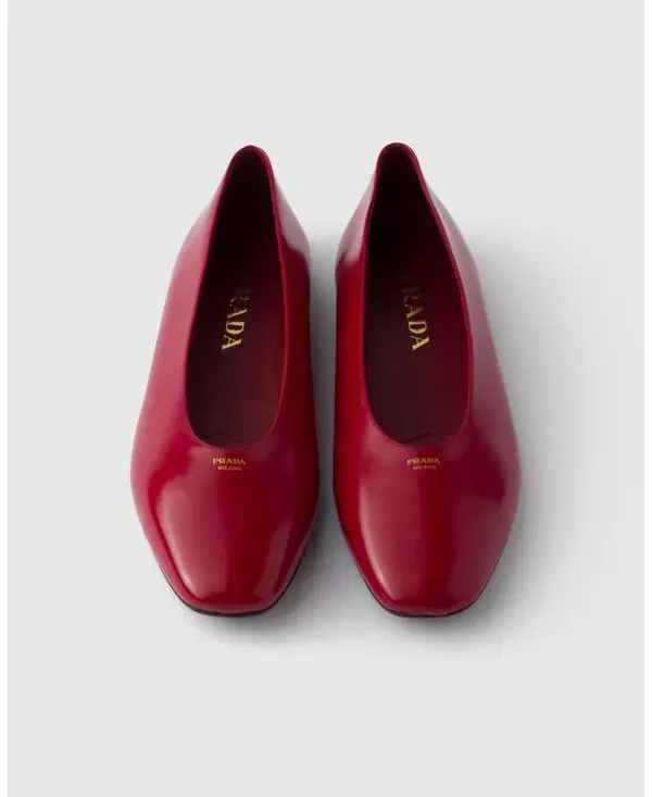 Prada Brushed Leather Ballerinas - Red