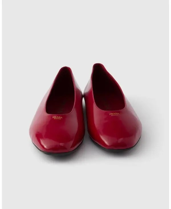 Prada Brushed Leather Ballerinas - Red