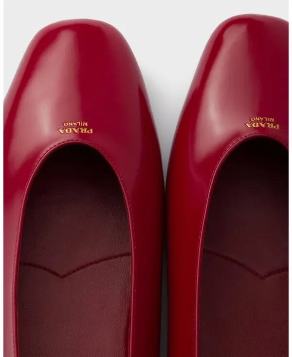 Prada Brushed Leather Ballerinas - Red