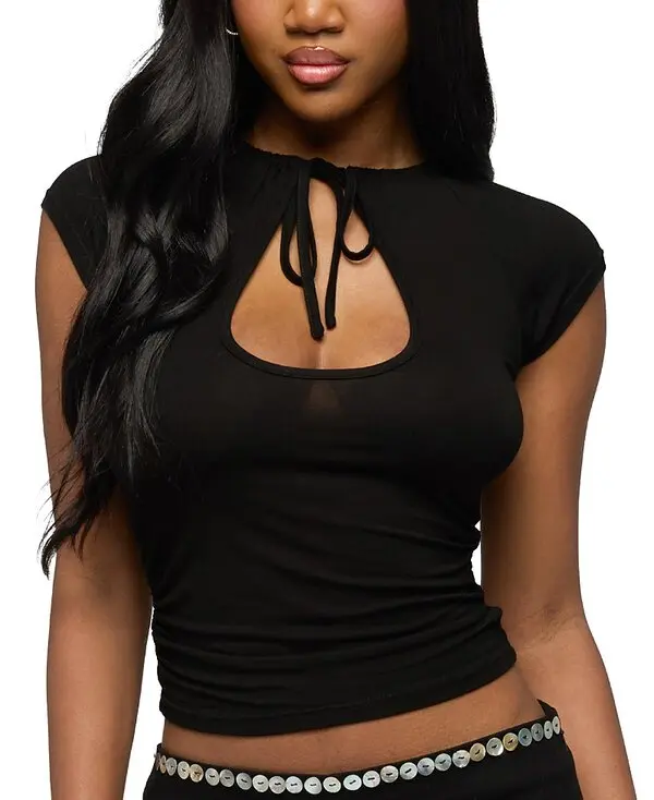 EDIKTED Keyhole Tie Neck Top