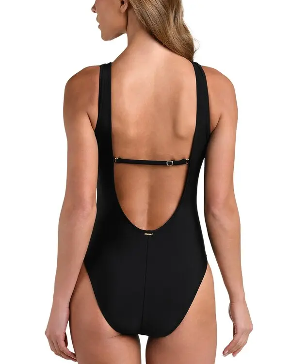 L'Agence Dorrie Solid Plunge One Piece Swimsuit With Zip Front