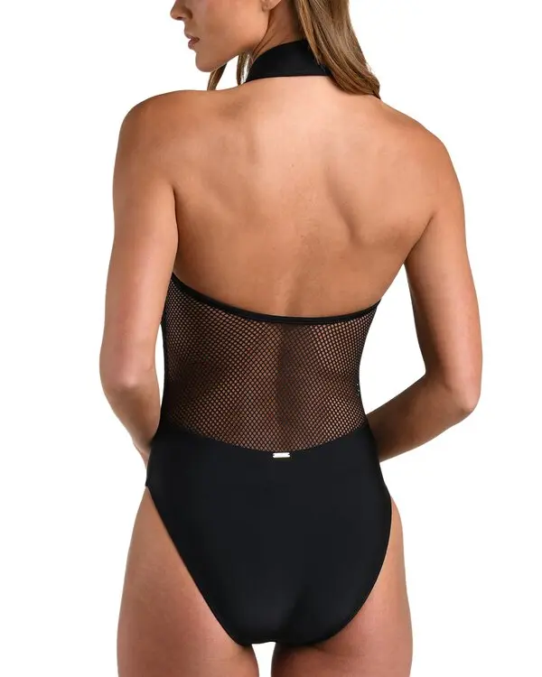 L'Agence Natalya Collared Mesh One Piece Swimsuit