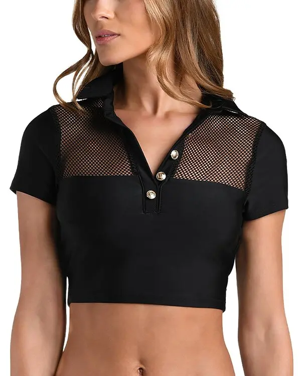 L'Agence Anastasia Mesh Solid Short Sleeve Tankini Top - Black