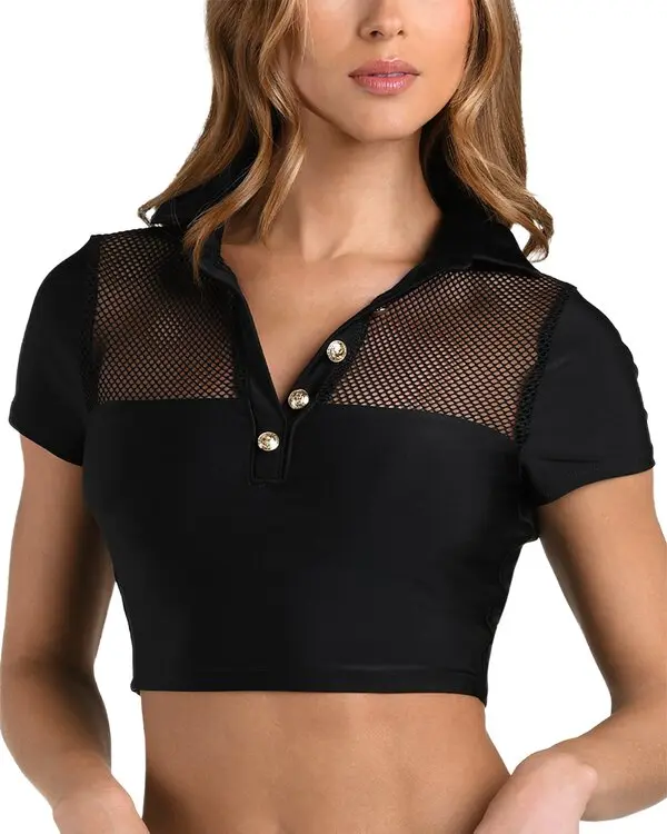 L'Agence Anastasia Mesh Solid Short Sleeve Tankini Top