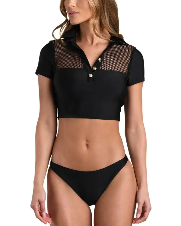 L'Agence Anastasia Mesh Solid Short Sleeve Tankini Top