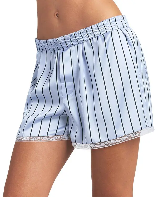 SKIMS Woven Shine Sleep Boxers With Lace - Periwinkle