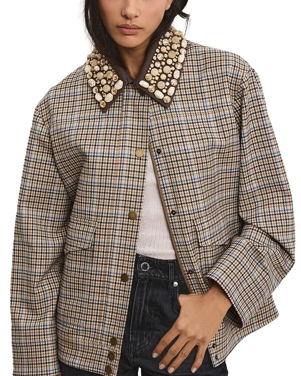 Veronica Beard Embellished Plaid Jacket - Malt Multi