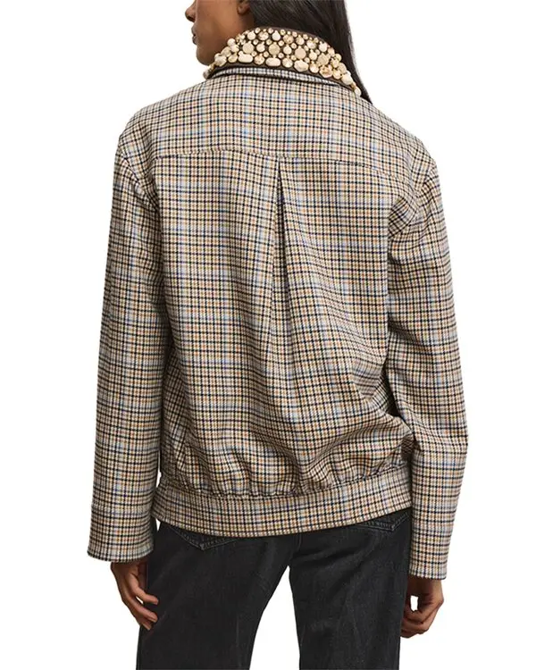 Veronica Beard Embellished Plaid Jacket - Malt Multi