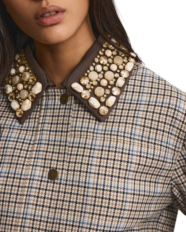 Veronica Beard Embellished Plaid Jacket - Malt Multi