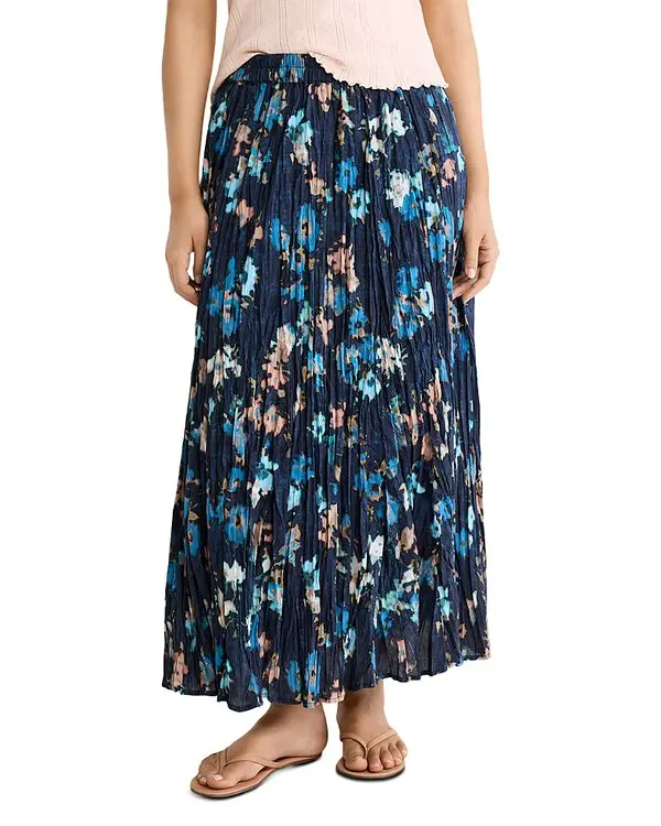 NIC+ZOE Crinkle Floral Print Midi Skirt