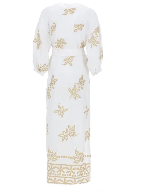 120% Lino Midi Dress With Floral Print