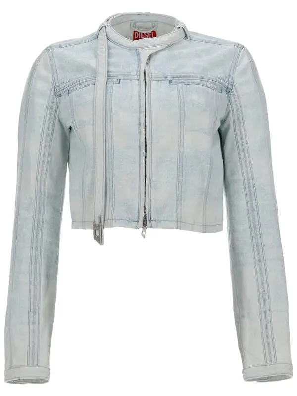 DIESEL® Cropped Denim Jacket With Zip-up Front - Baby Blue