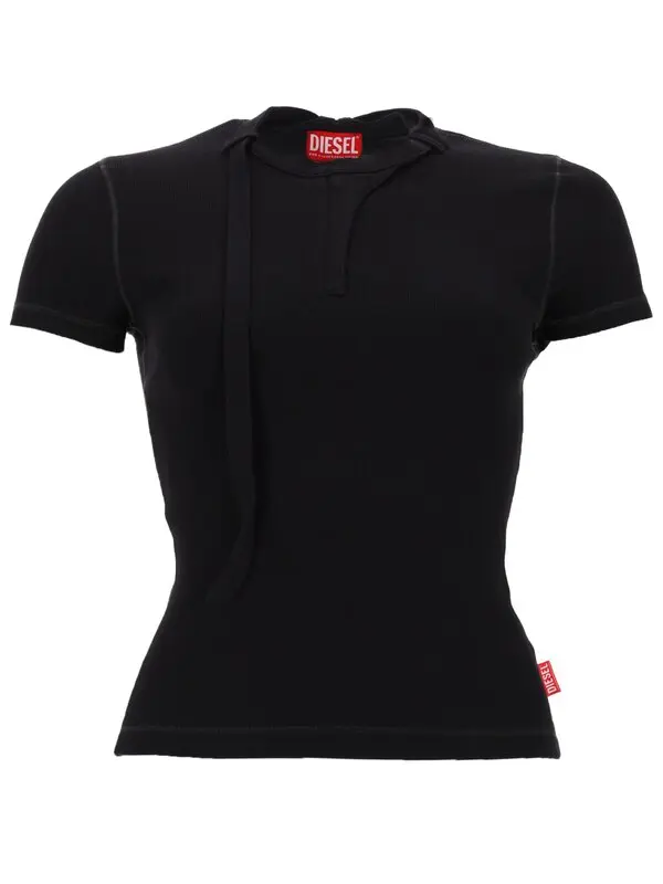 DIESEL® T-iaras Ribbed Jersey Top With Tie Detail - Black