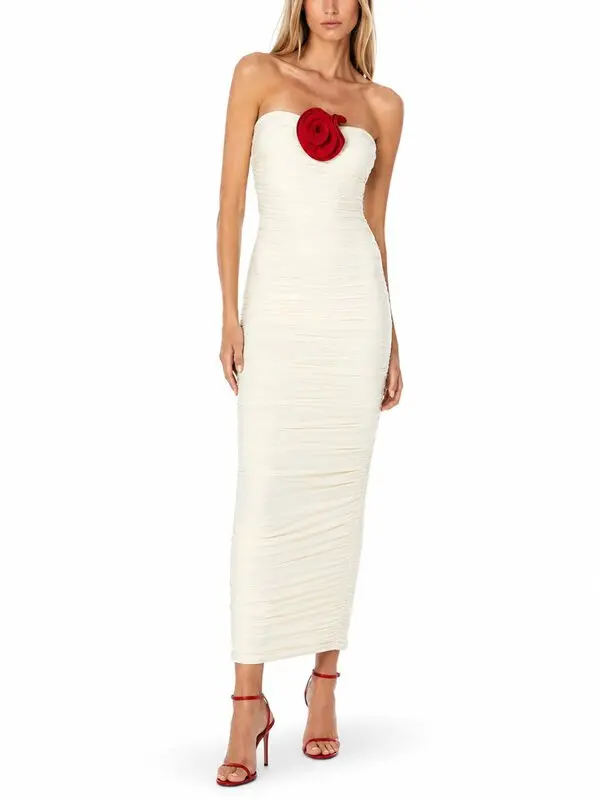 LA REVECHE Mireya" Strapless Ruched Dress With Embellishment - Ivory