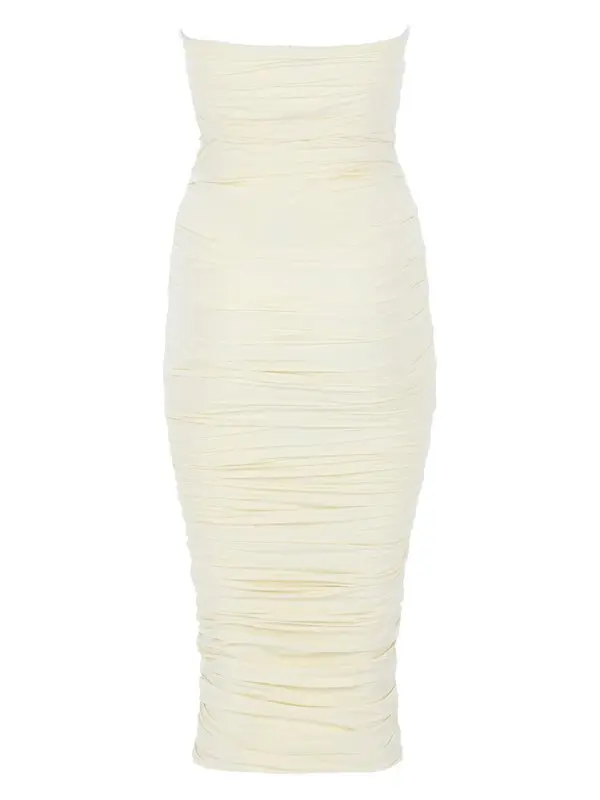 LA REVECHE Mireya" Strapless Ruched Dress With Embellishment - Ivory