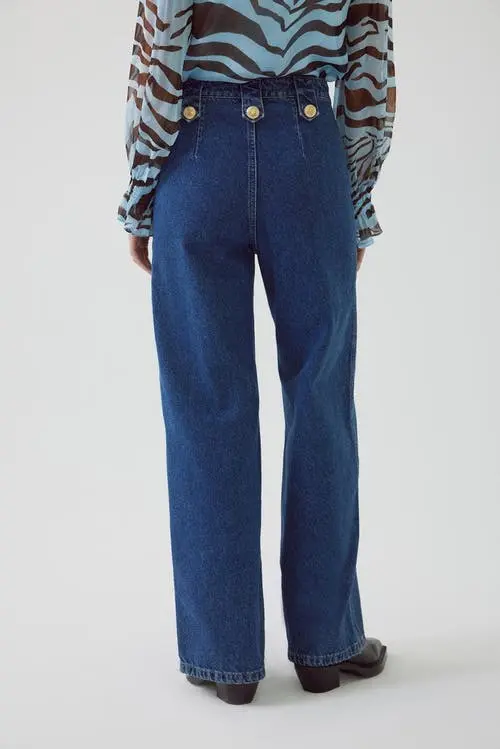 EXQUISE Wide Leg Denim Pants - Indigo