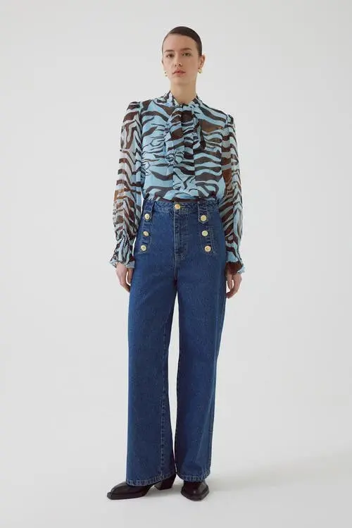 EXQUISE Wide Leg Denim Pants - Indigo