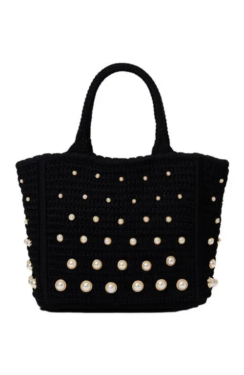 Sandro Beaded Crochet Top Handle Bag - Black