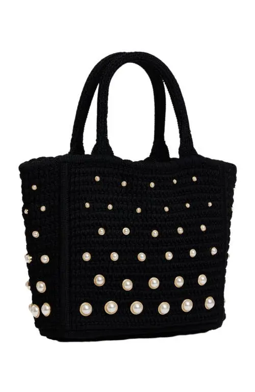 Sandro Beaded Crochet Top Handle Bag - Black