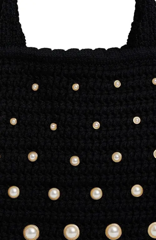 Sandro Beaded Crochet Top Handle Bag - Black