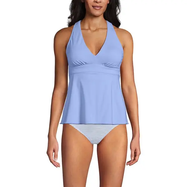 LANDS' END Dd-cup V-neck Racerback Flutter Tankini - Soft Cloud Blue
