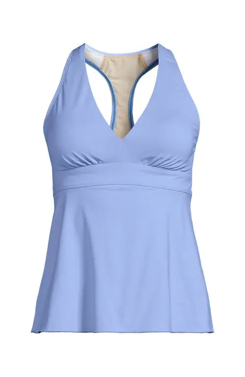 LANDS' END Dd-cup V-neck Racerback Flutter Tankini With Floral Print - Soft Cloud Blue