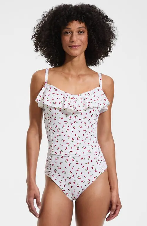 LANDS' END Ruffle Midkini Set - Cherry Jam Cherries/white