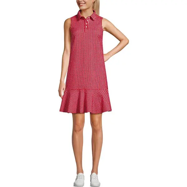 LANDS' END Seersucker Tennis Dress - Compass Red/pink Gingham